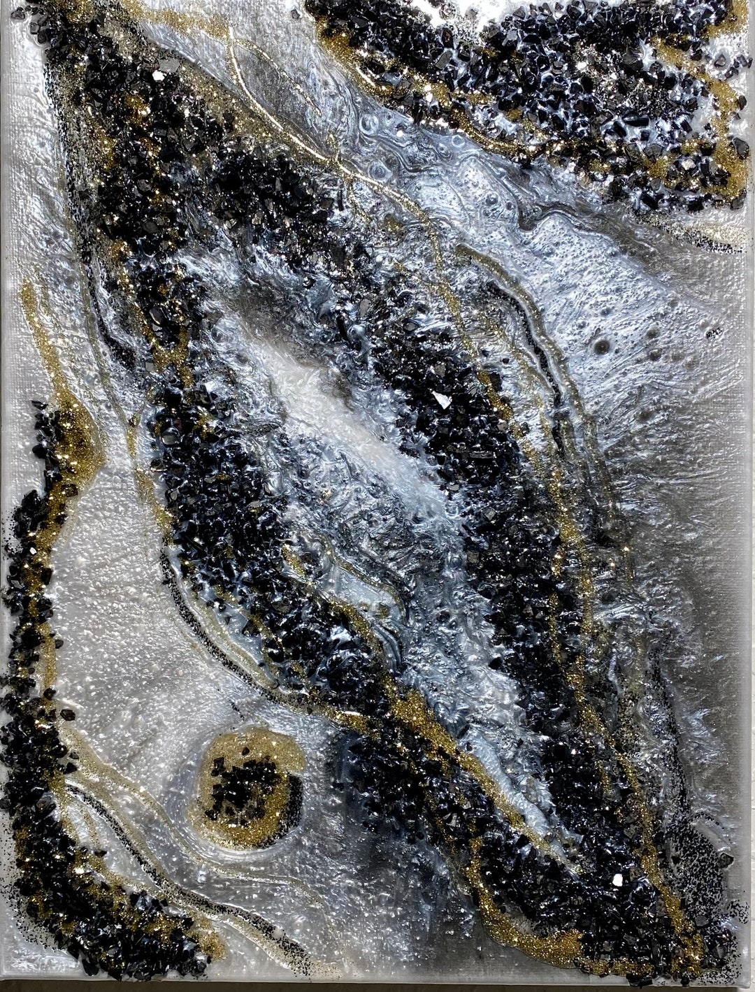 Wall Art Geode Resin Art House Warming Home Decor Unique Black and Gold ...