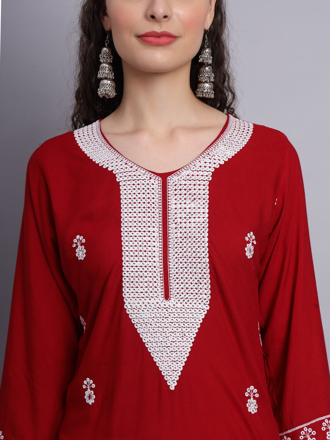 Heavy Rayon Embroidered Work Long Straight Kurti Ethnic Designer