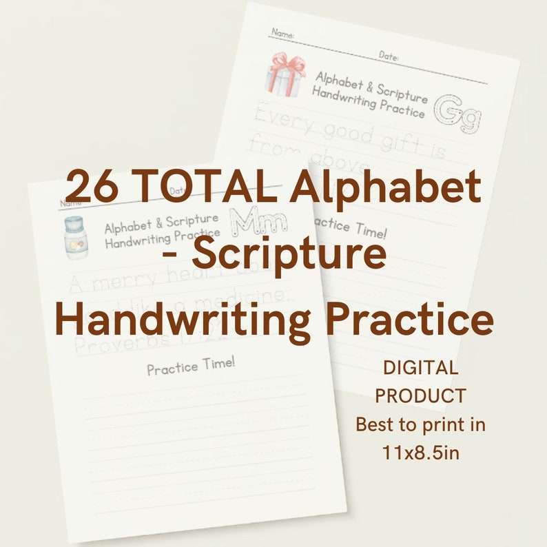 Alphabet Scripture Handwriting Practice for Kids Bible Verse Learning ...