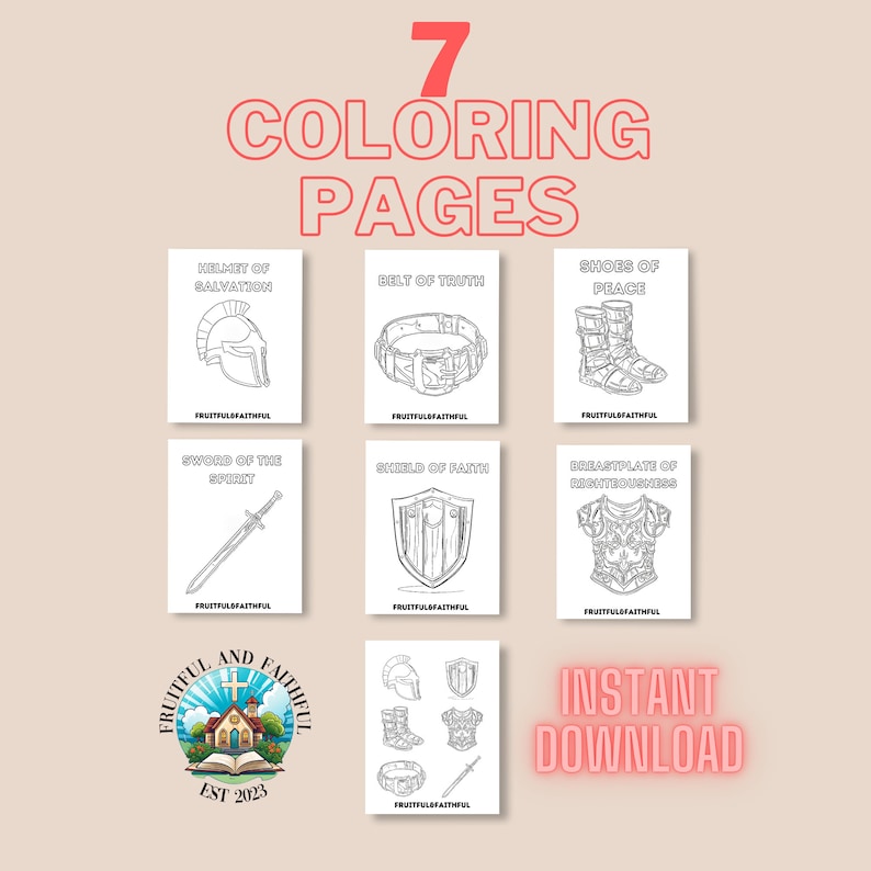Christian Coloring Pages Armor of God Kids Hands on Activity Digital ...