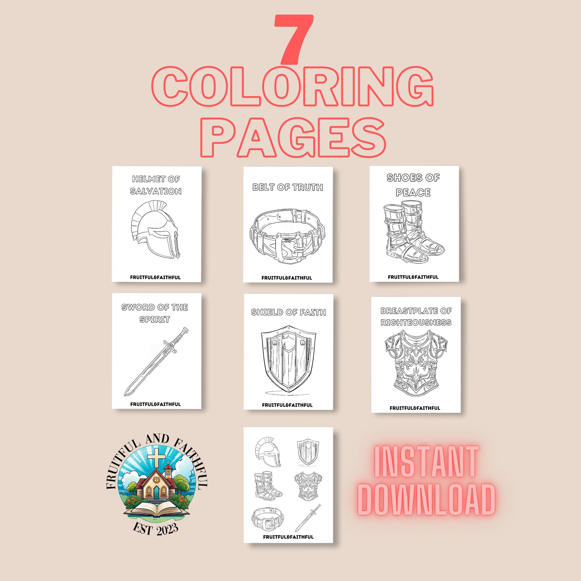 Christian Coloring Pages Armor of God Kids Hands on Activity Digital ...