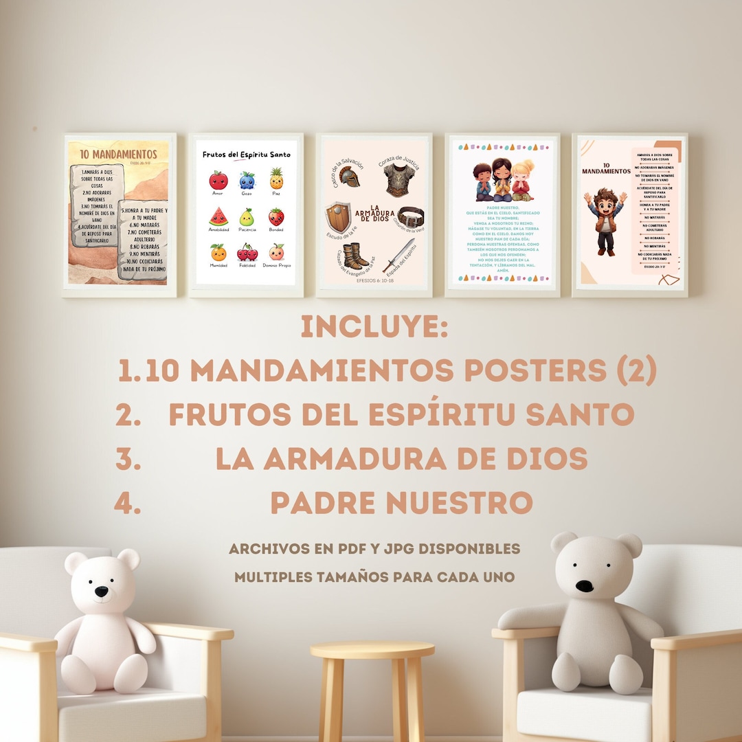 Spanish Christian Posters Bundle Fruit of the Spirit Armor of God Wall ...