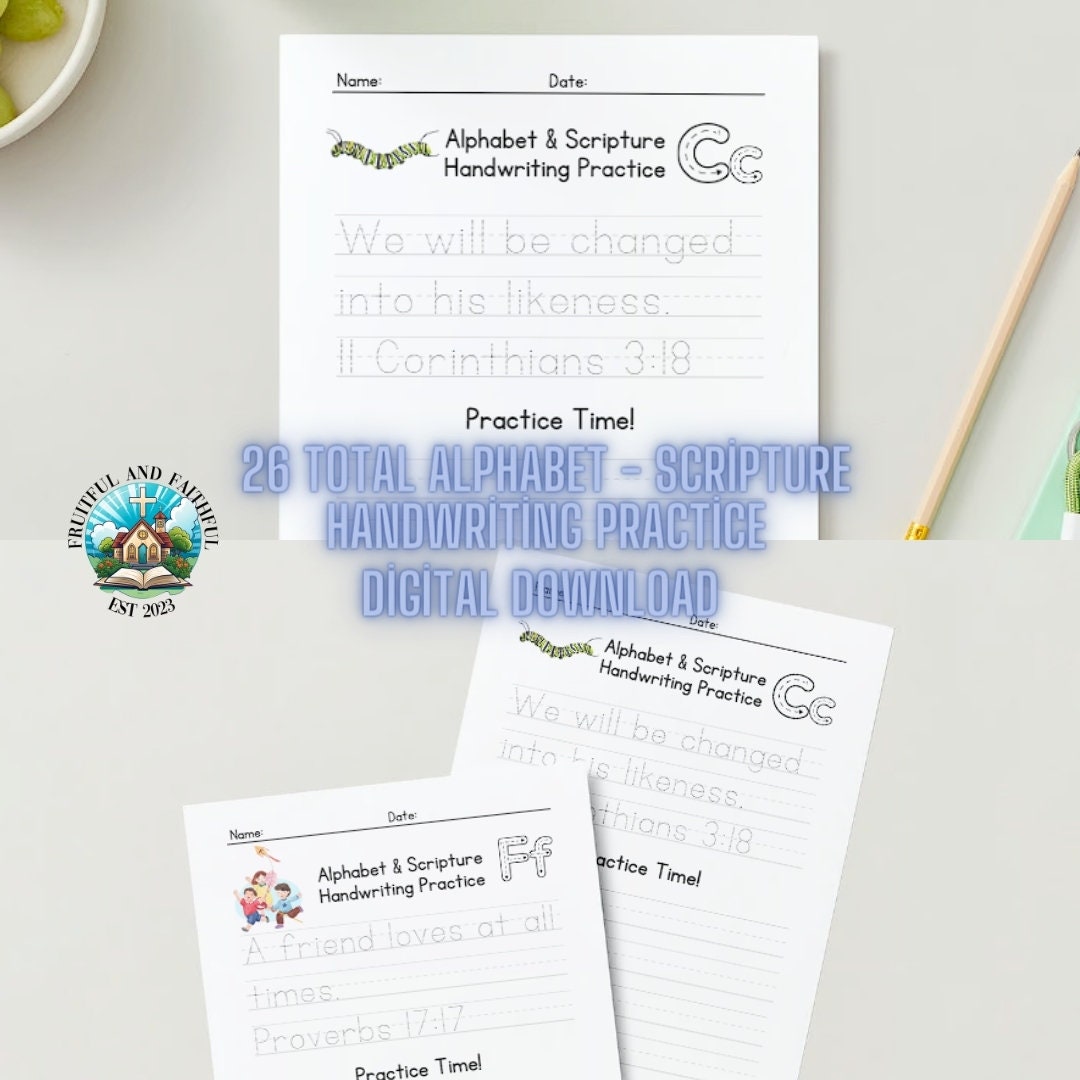 Alphabet Scripture Handwriting Practice for Kids Bible Verse Learning ...