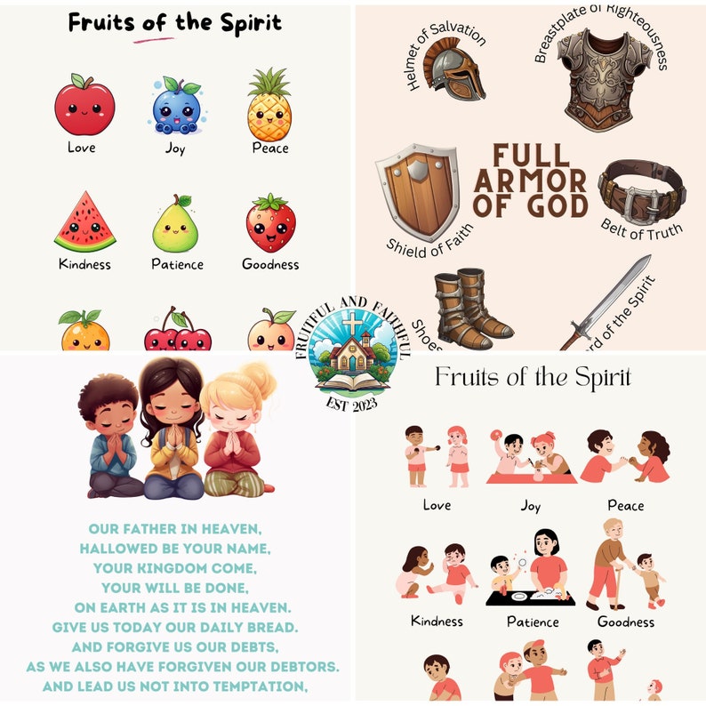 Christian Posters Bundle Fruit of the Spirit Armor of God Wall Art ...