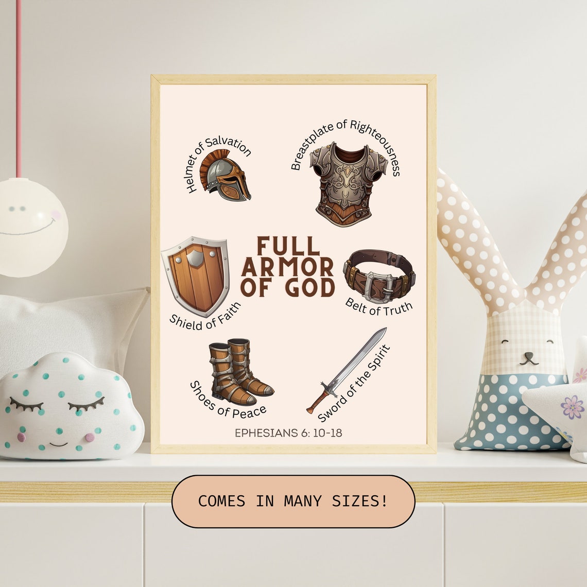 Armor of God Artwork Montessori Wall Art for Kids Room Homeschool ...