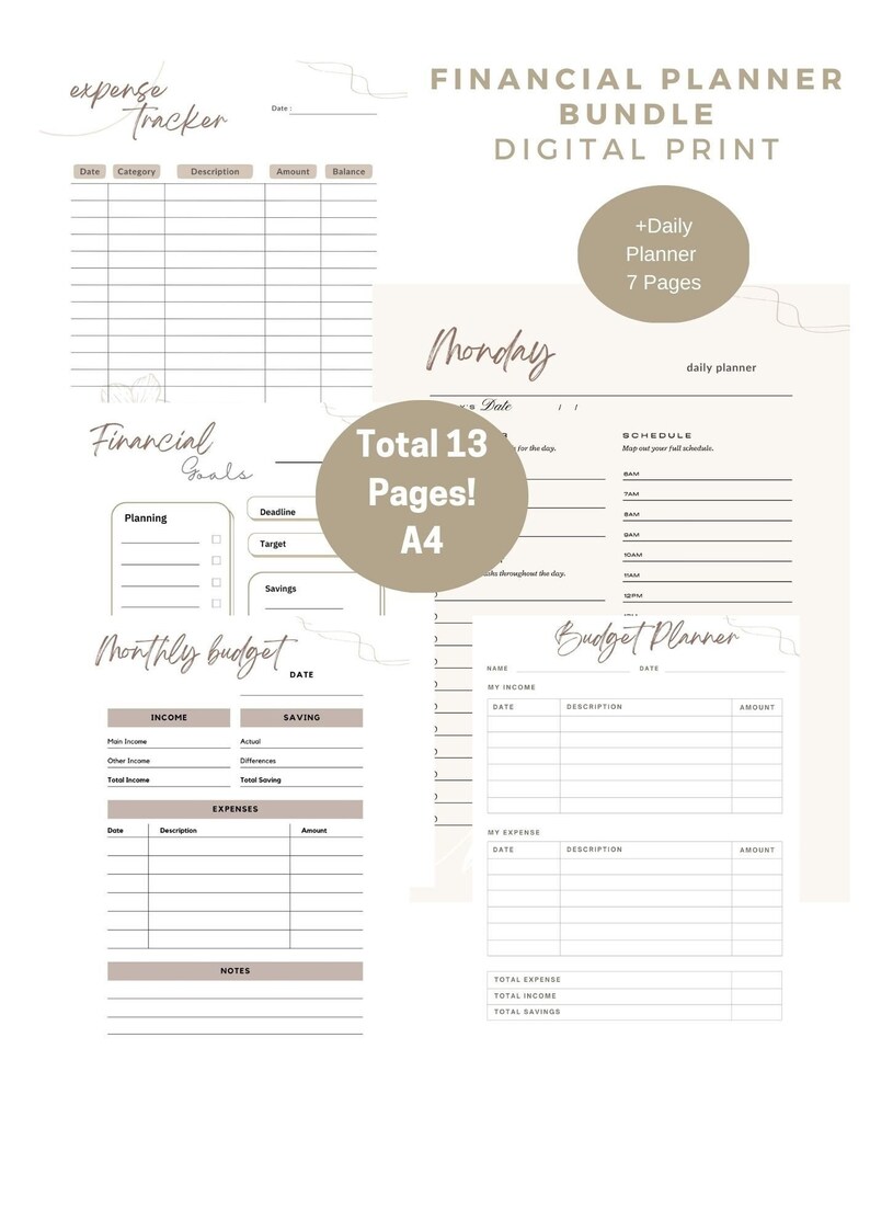 Printable Daily Planner, Budget Planner, Finance Goals, Budget Tracker ...