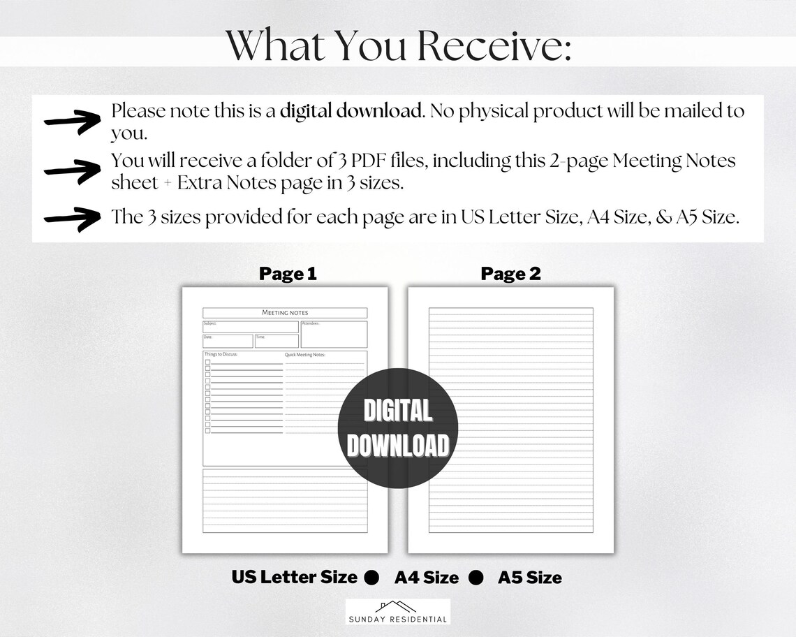 Meeting Notes Printable Template, Meeting Minutes, Meeting Agenda ...