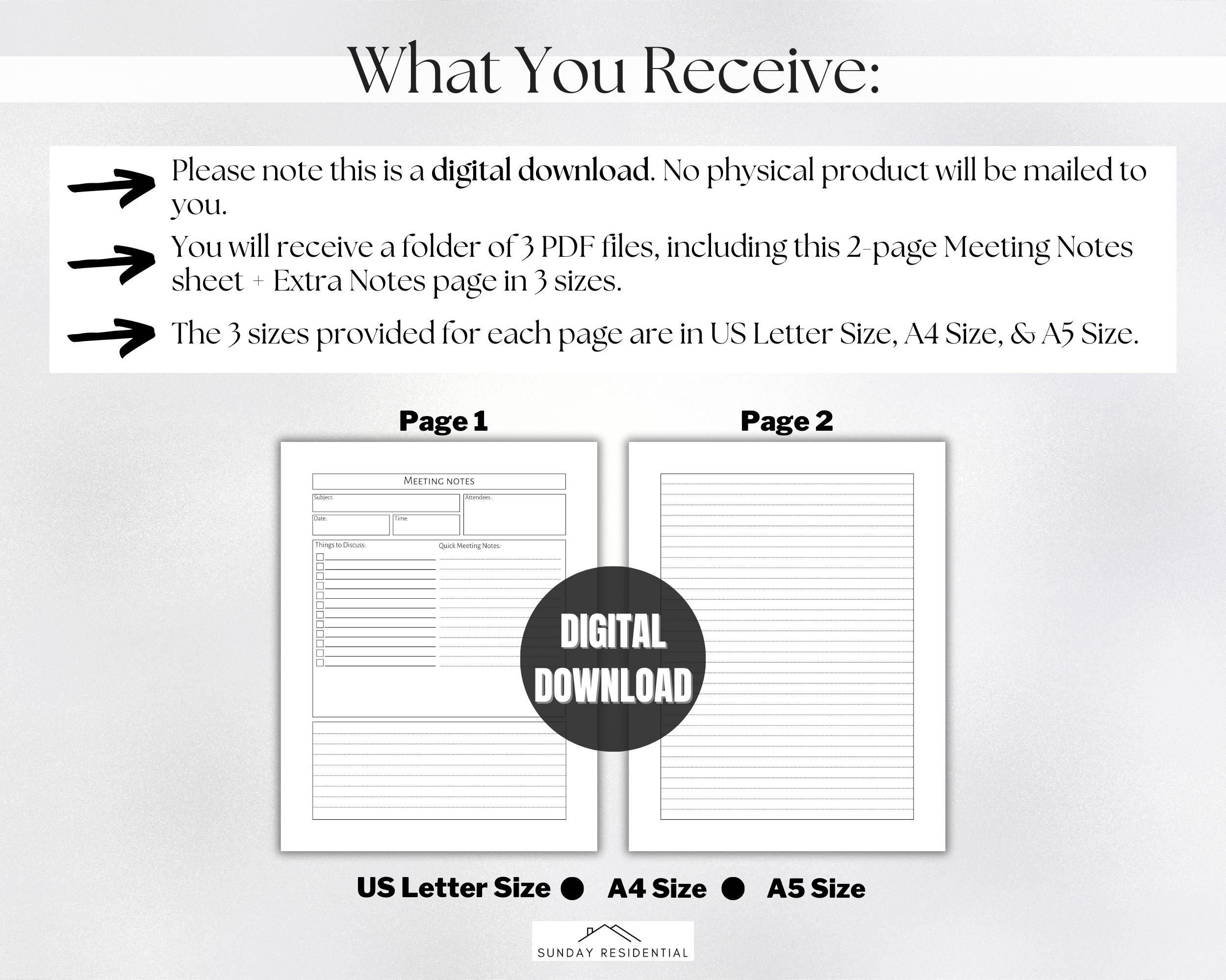 Meeting Notes Printable Template, Meeting Minutes, Meeting Agenda ...