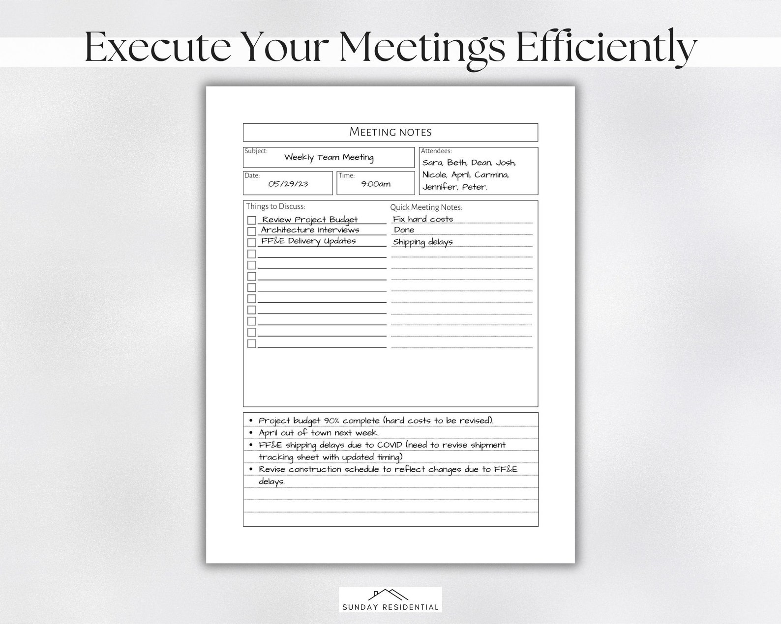Meeting Notes Printable Template, Meeting Minutes, Meeting Agenda ...