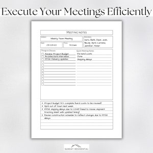 Meeting Notes Printable Template, Meeting Minutes, Meeting Agenda ...