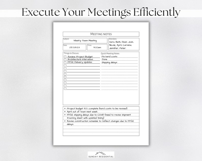 Meeting Notes Printable Template, Meeting Minutes, Meeting Agenda ...