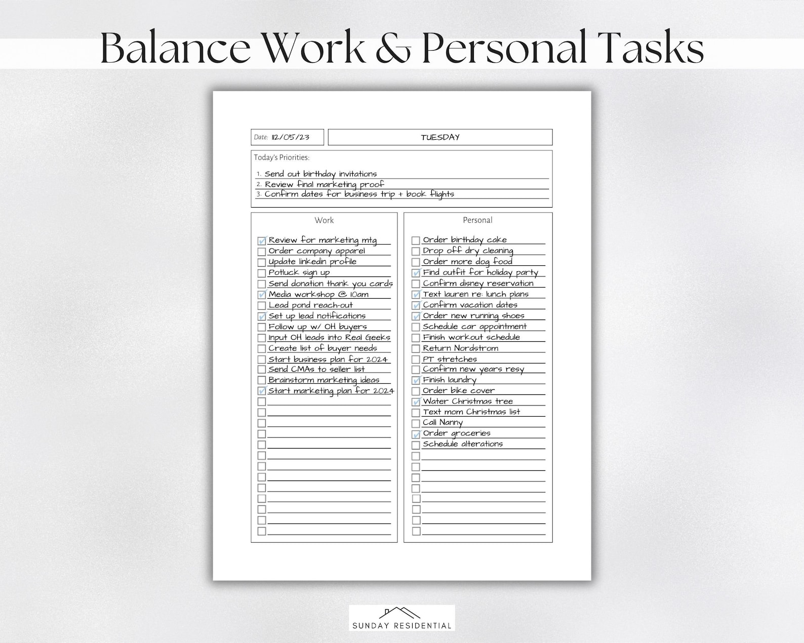 Work-life Balance To-do List Printable Template, To-do List, Daily ...