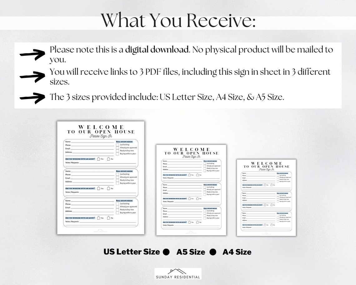 Open House Sign in Sheet - Printable, Digital Download, Simple Client ...