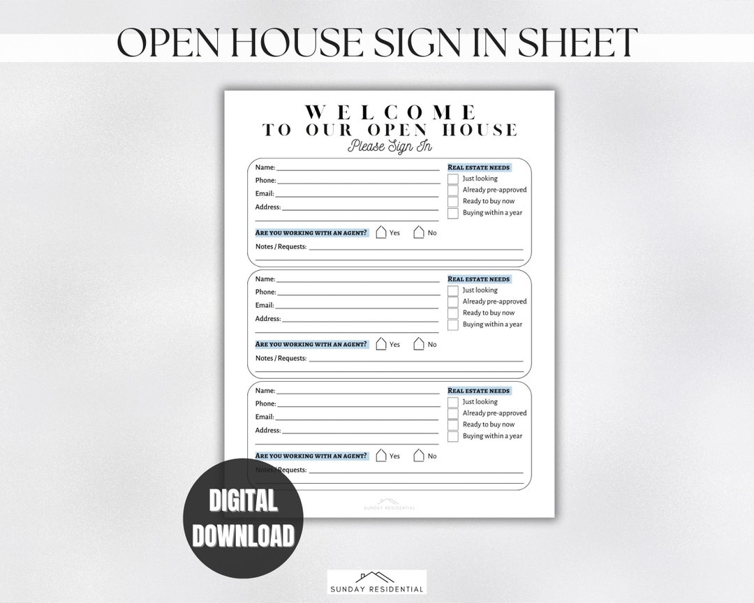 Open House Sign in Sheet Printable Digital Download Simple - Etsy UK