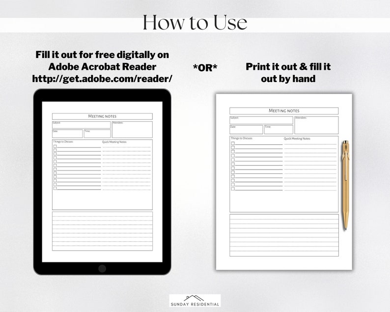 Meeting Notes Printable Template, Meeting Minutes, Meeting Agenda ...