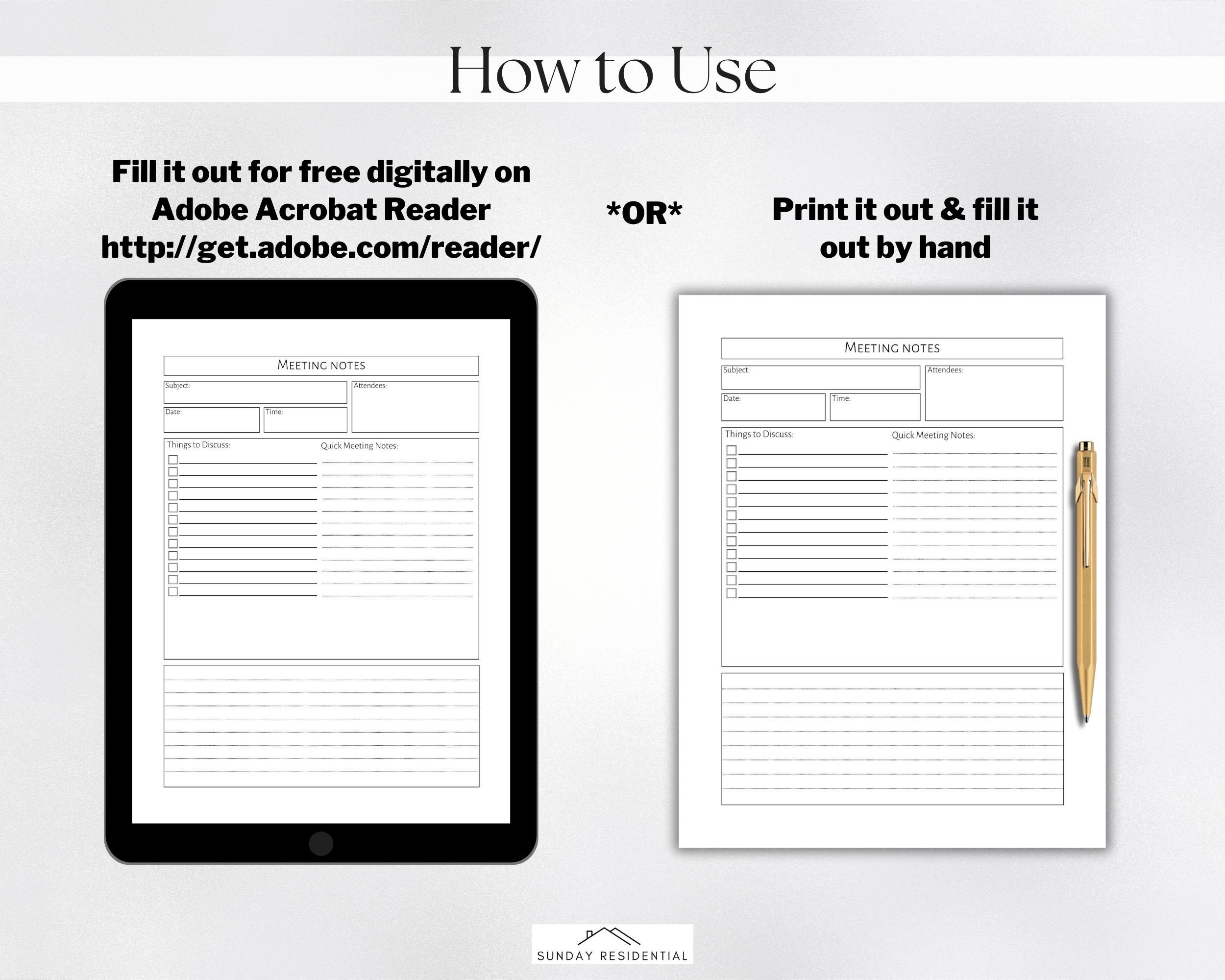 Meeting Notes Printable Template, Meeting Minutes, Meeting Agenda ...