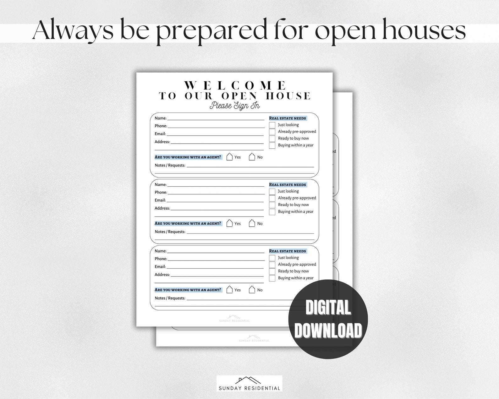Open House Sign in Sheet - Printable, Digital Download, Simple Client ...