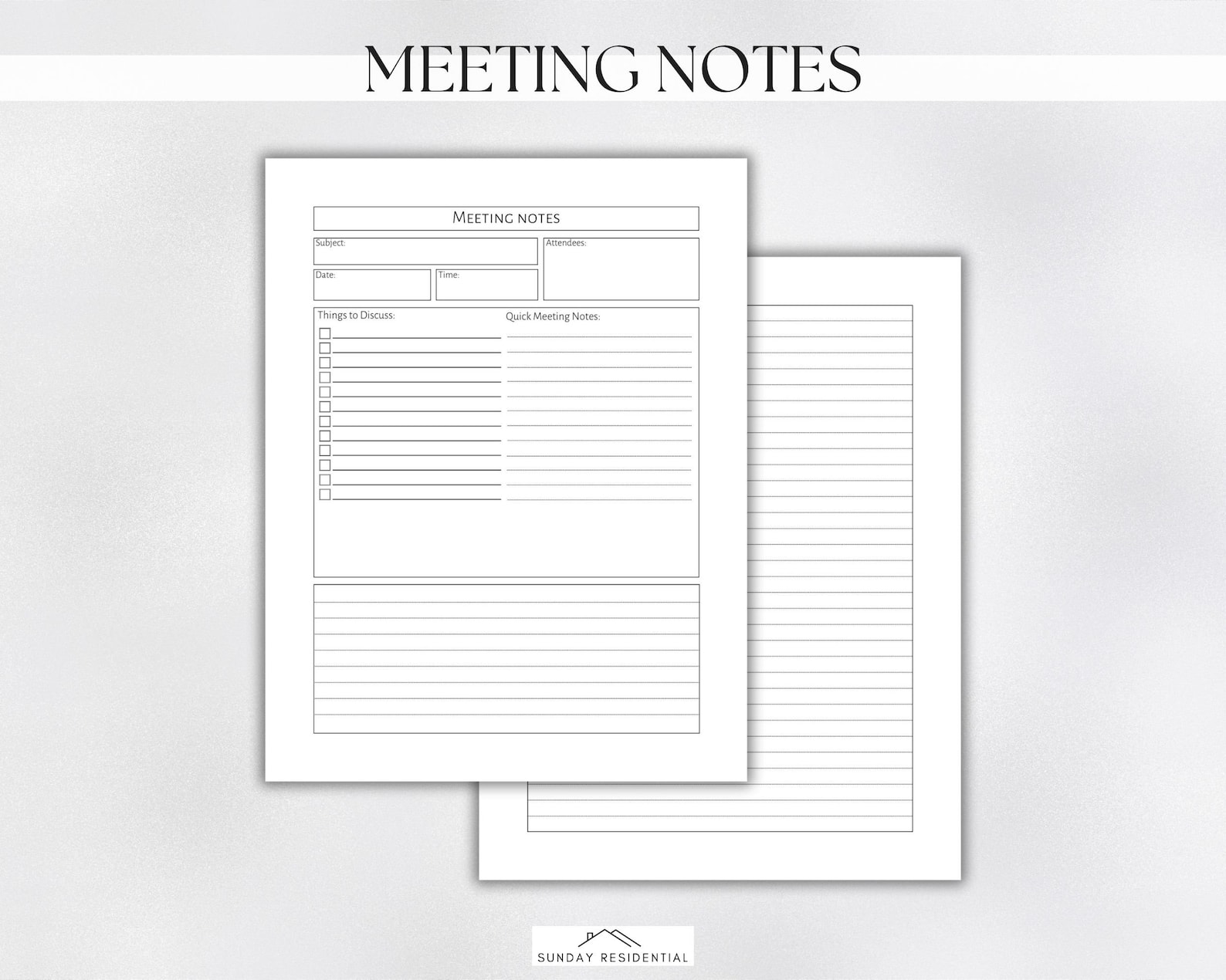 Meeting Notes Printable Template, Meeting Minutes, Meeting Agenda ...