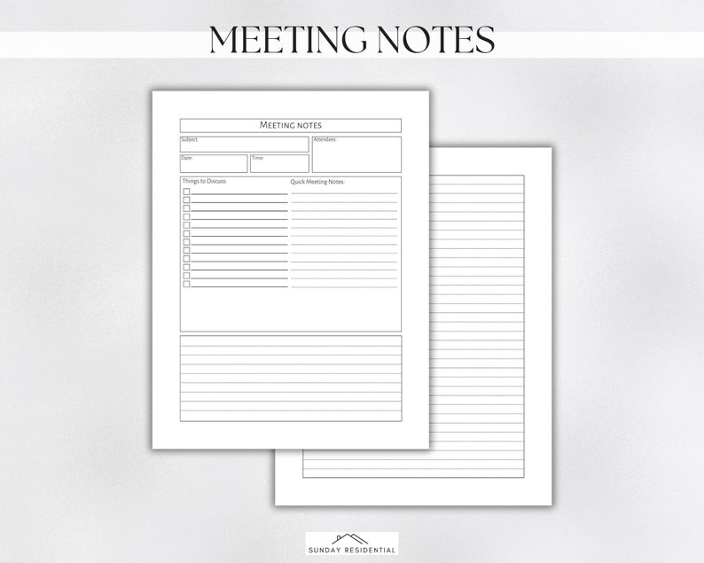 Meeting Notes Printable Template, Meeting Minutes, Meeting Agenda ...