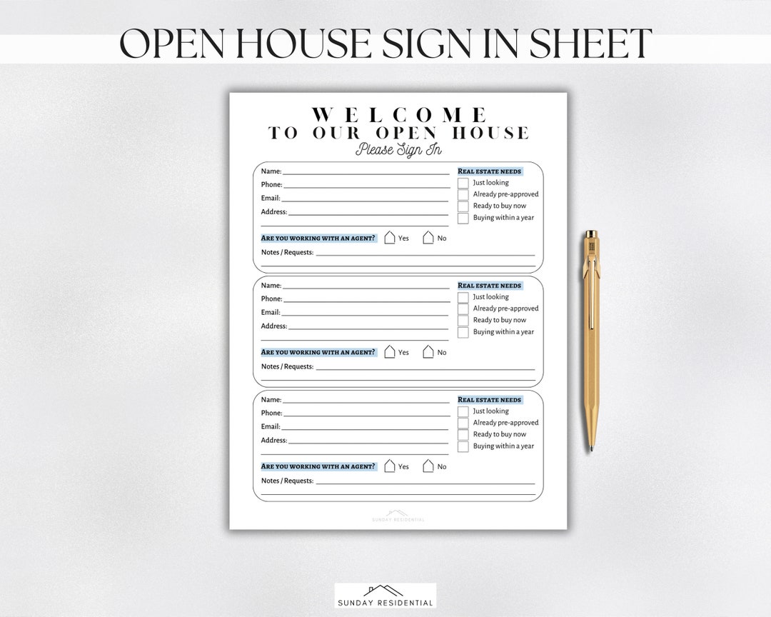 Open House Sign in Sheet - Printable, Digital Download, Simple Client ...