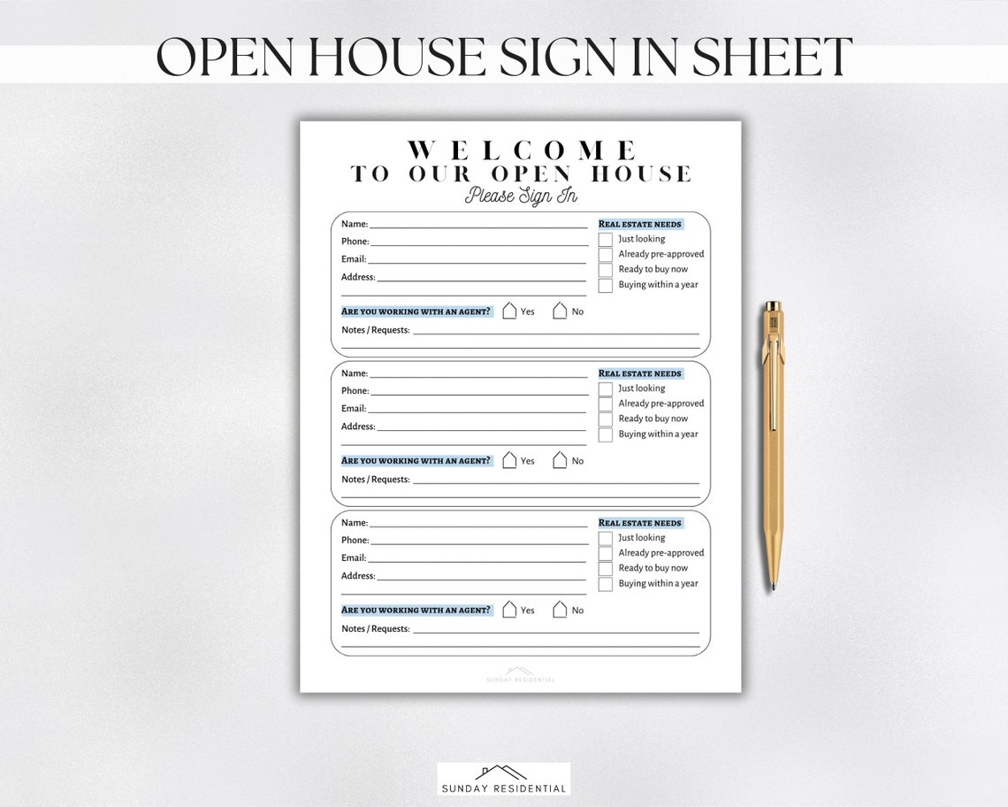 Open House Sign in Sheet - Printable, Digital Download, Simple Client ...