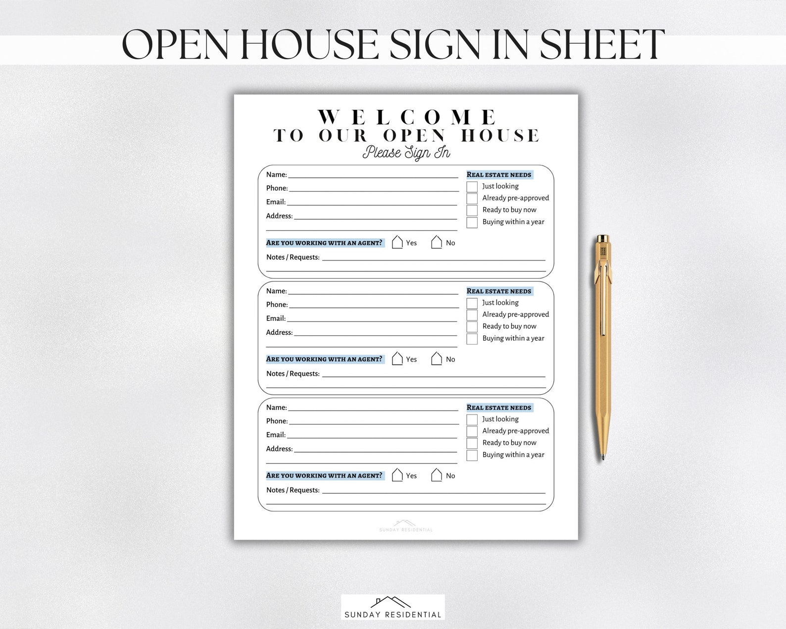 Open House Sign in Sheet - Printable, Digital Download, Simple Client Sign In, Open House ...