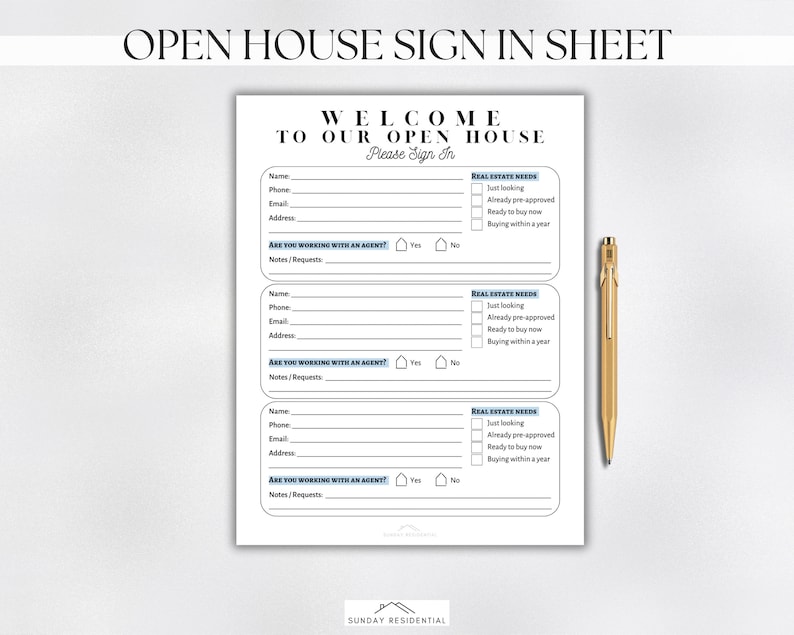 Open House Sign in Sheet - Printable, Digital Download, Simple Client ...