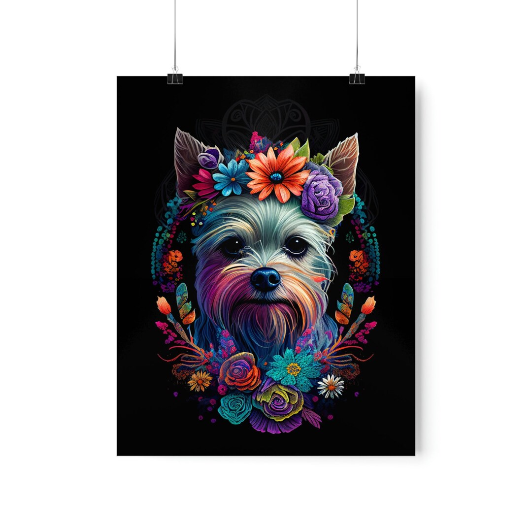 Yorkie 01 - PHYSICAL PRINT, Dia De Los Muertos, Dog Portrait, Day of ...