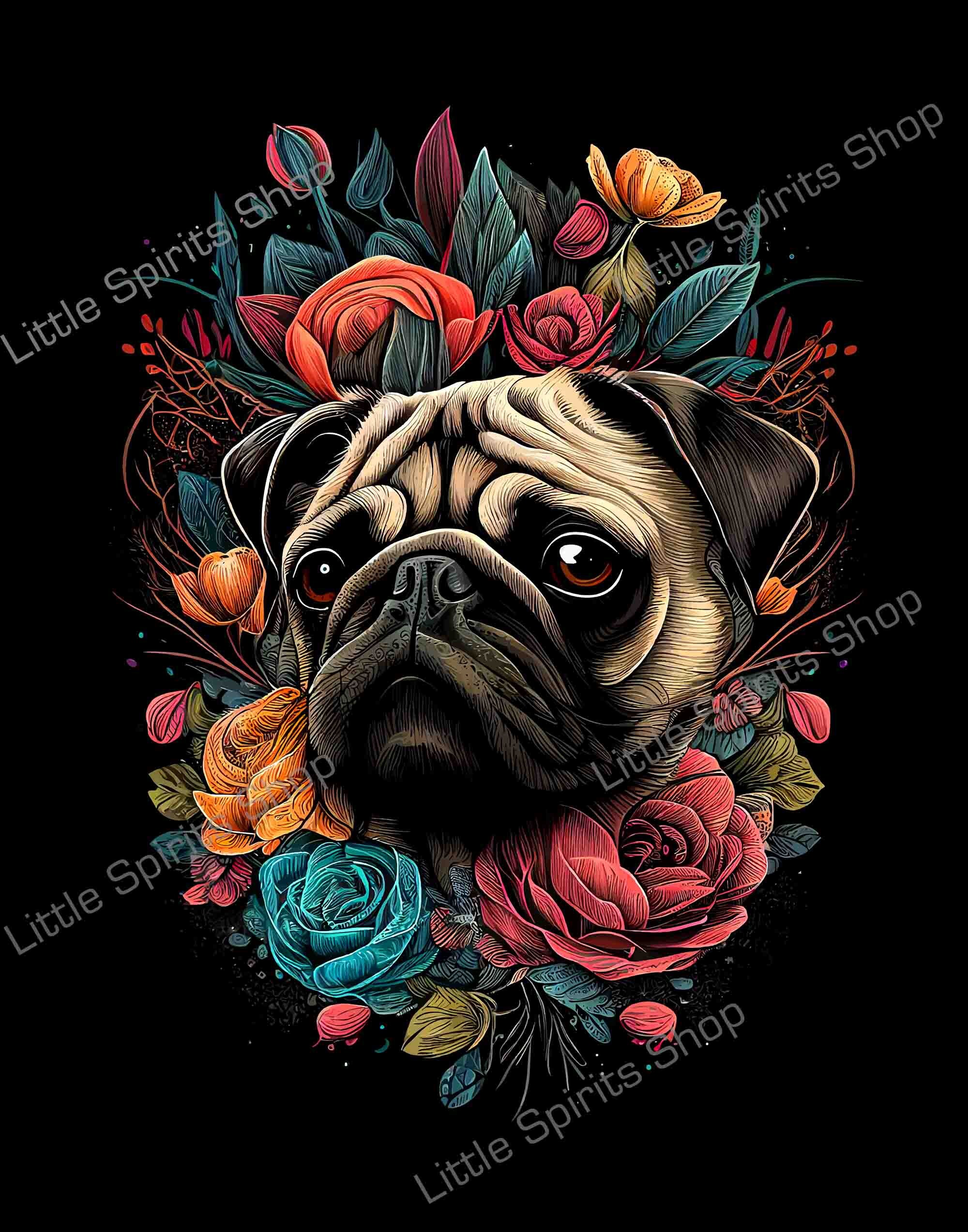 Pug 01 DIGITAL DOWNLOAD, Dia De Los Muertos, Dog Portrait, Day of the ...