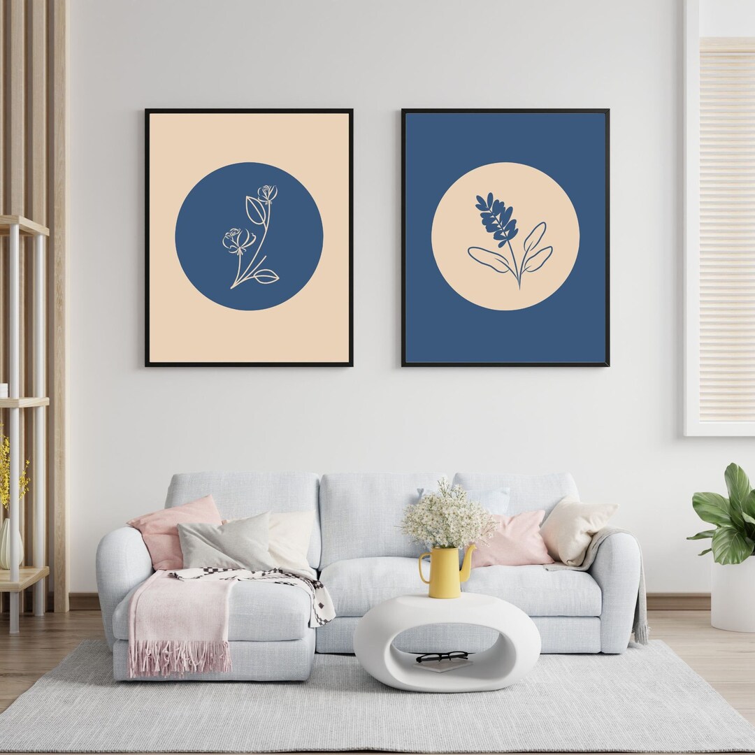 Blue and Orange Circle Flowers Digital Art Prints Set of 6 - Etsy