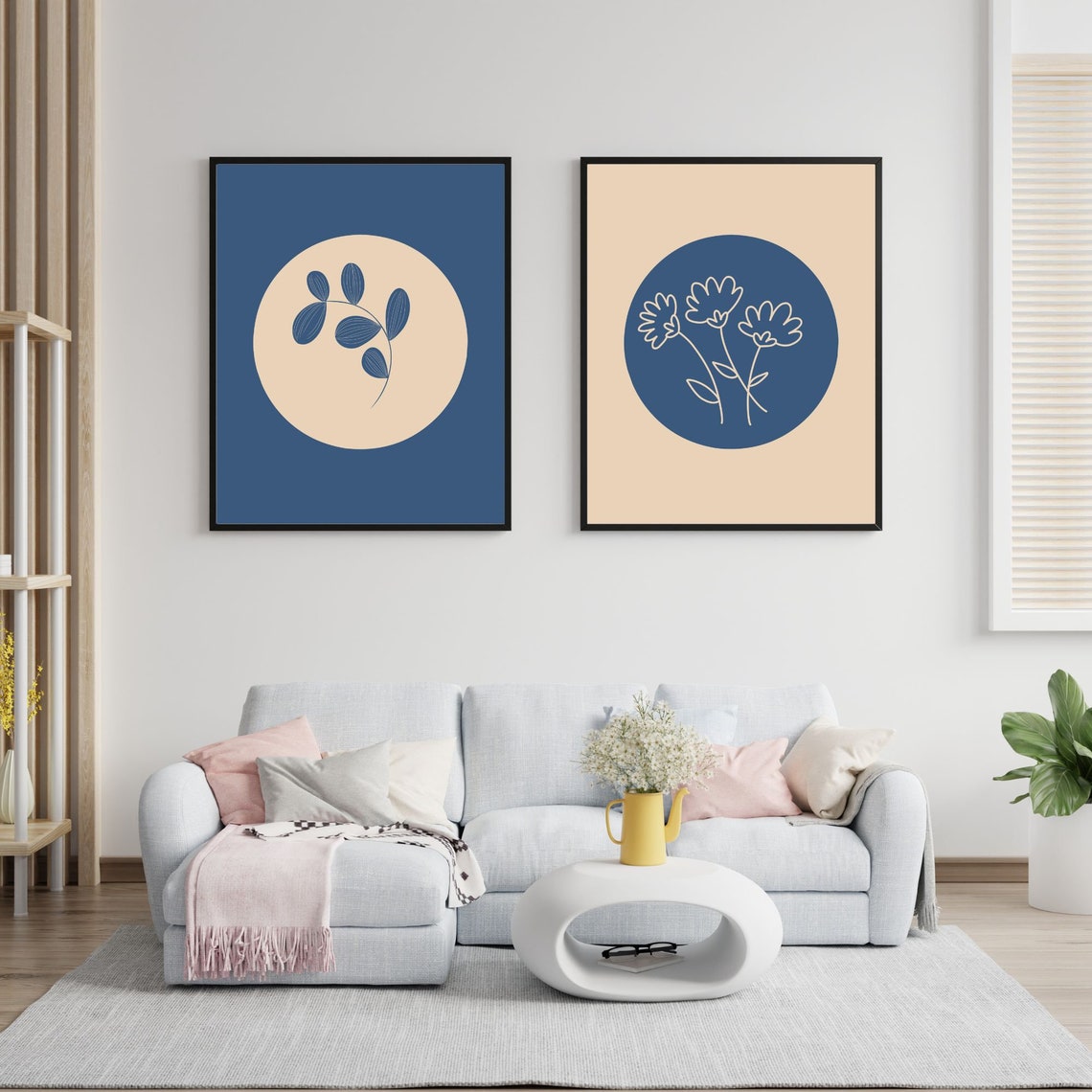 Blue and Orange Circle Flowers Digital Art Prints Set of 6 - Etsy