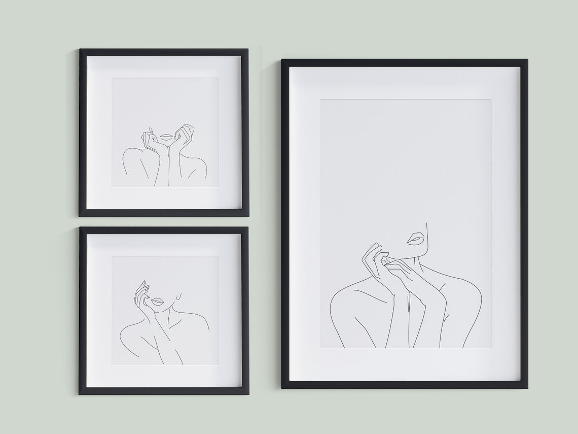 Woman Line Art Set of Three Female Figure Print Set Wall - Etsy