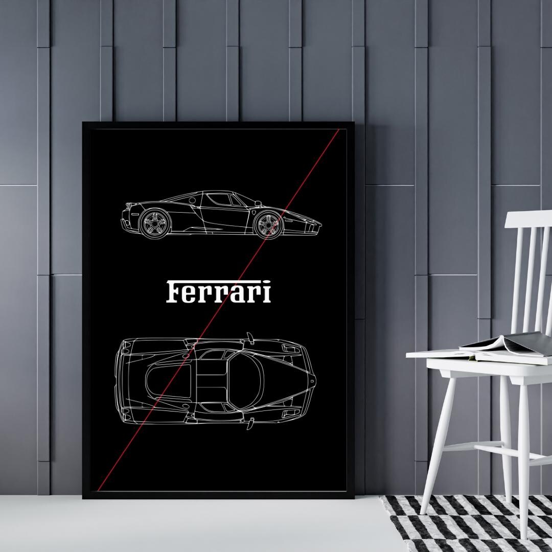 Ferrari Line Art | Minimalist Car Poster | Automotive Wall Art ...