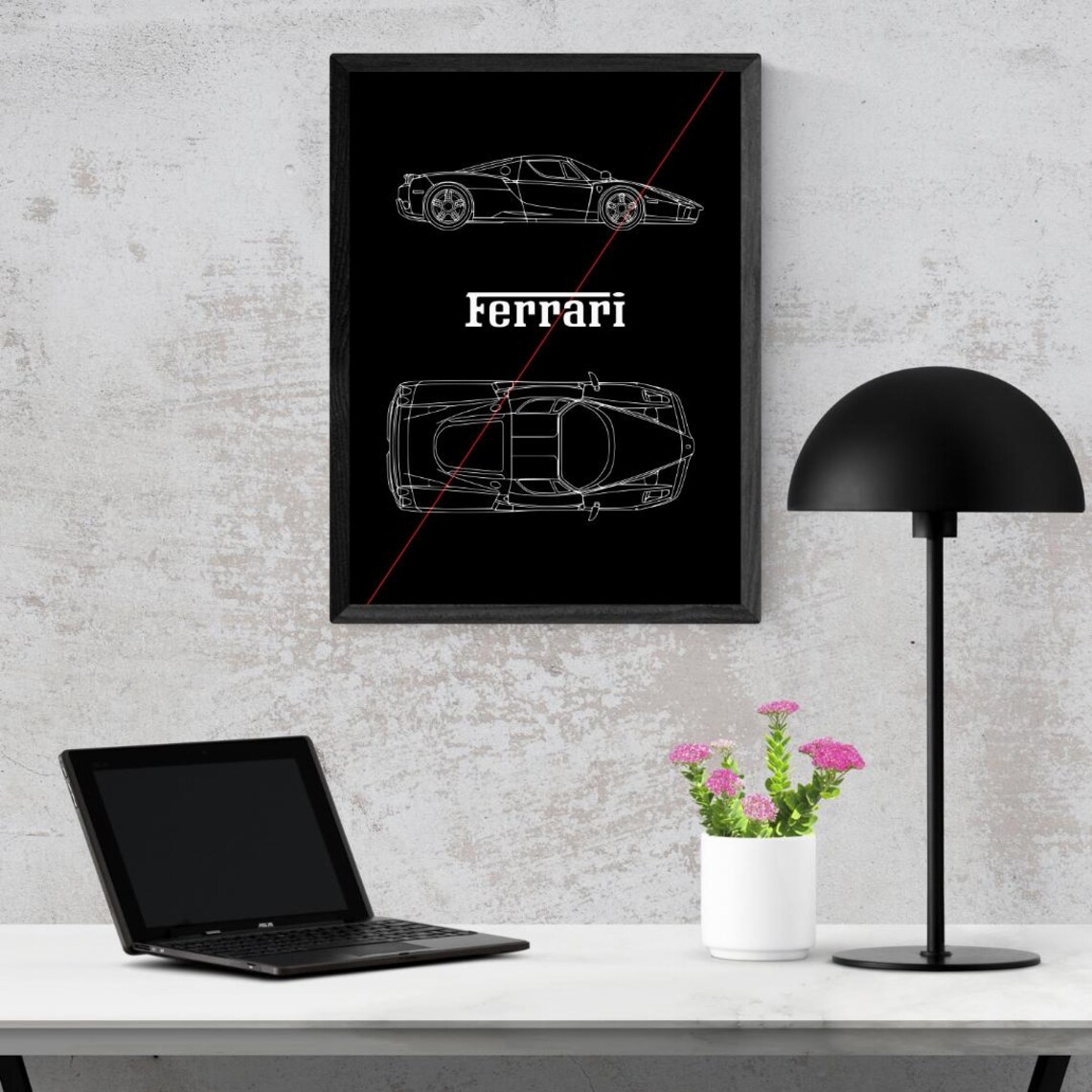Ferrari Line Art | Minimalist Car Poster | Automotive Wall Art ...