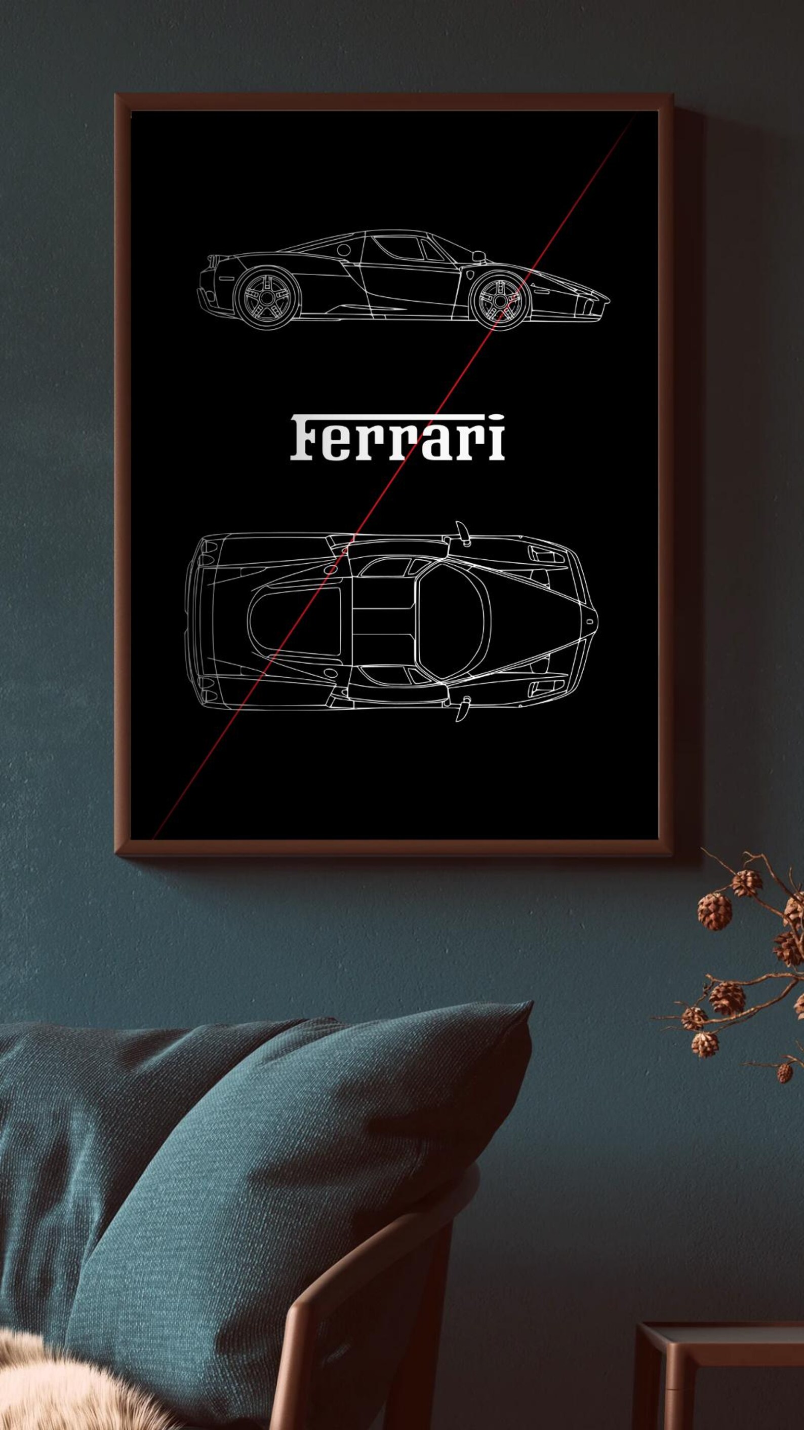 Ferrari Line Art | Minimalist Car Poster | Automotive Wall Art ...