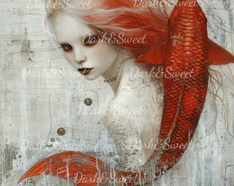 White Haired Mermaid High Quality PNG/ Digital Print/ Digital Download ...