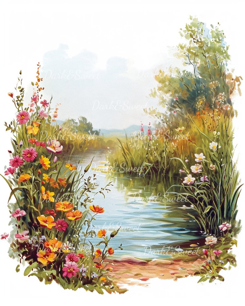 10 Vintage Flower Meadow Clip Art- High Quality PNG/ Digital Print ...