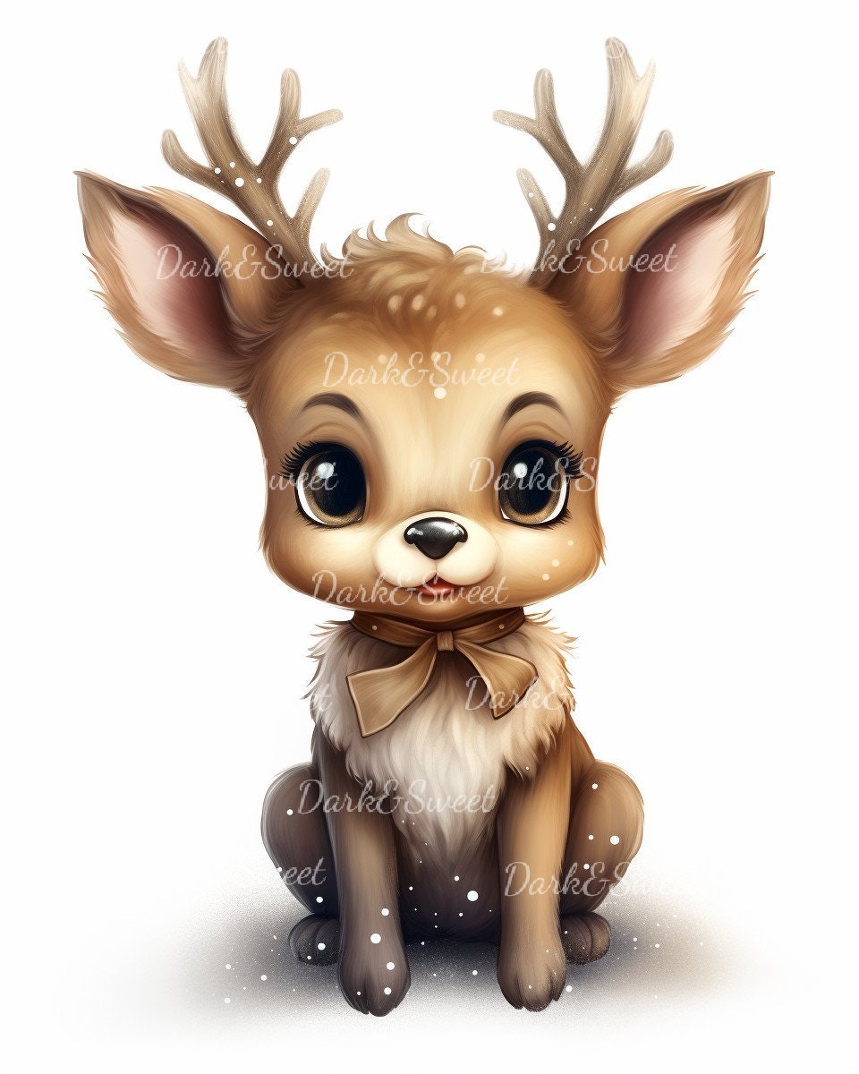 10 Cute Little Reindeer Clip Art- High Quality Jpgs - Digital Download ...
