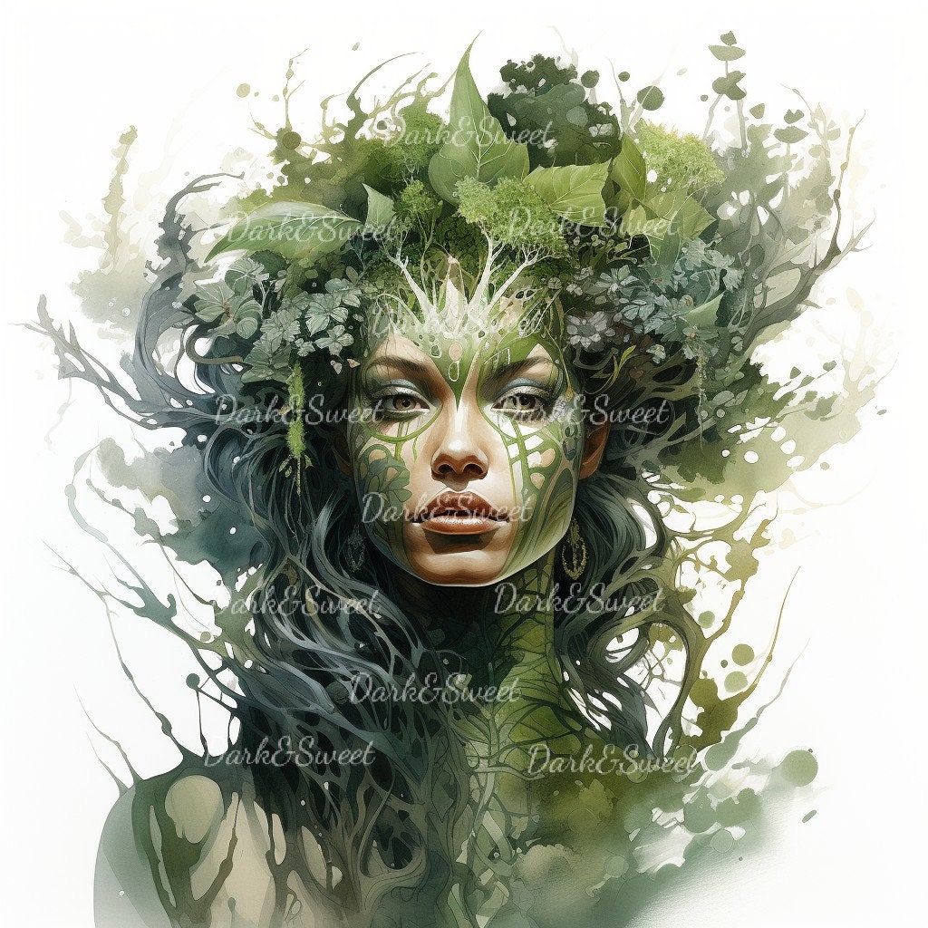 10 Green Leaf Goddess of Nature Clip Art- High Quality Jpgs/ Digital ...