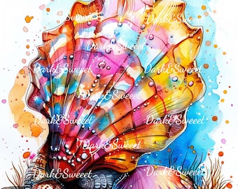 15 Rainbow Watercolor Seashell Clip Art Set | Coastal Beach Digital ...