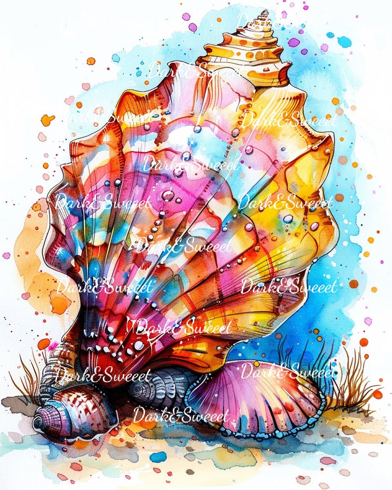 15 Rainbow Watercolor Seashell Clip Art Set | Coastal Beach Digital ...