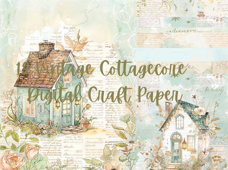 12 Cottagecore Digital Paper Bundle | Vintage Floral Scrapbook Pages ...