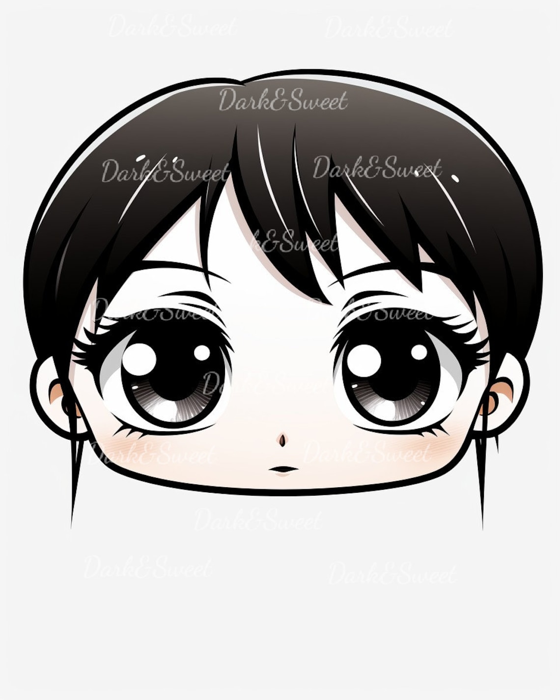 10 Cute Big Eyed Chibi Anime Faces Clip Art- High Quality Jpgs/ Digital ...