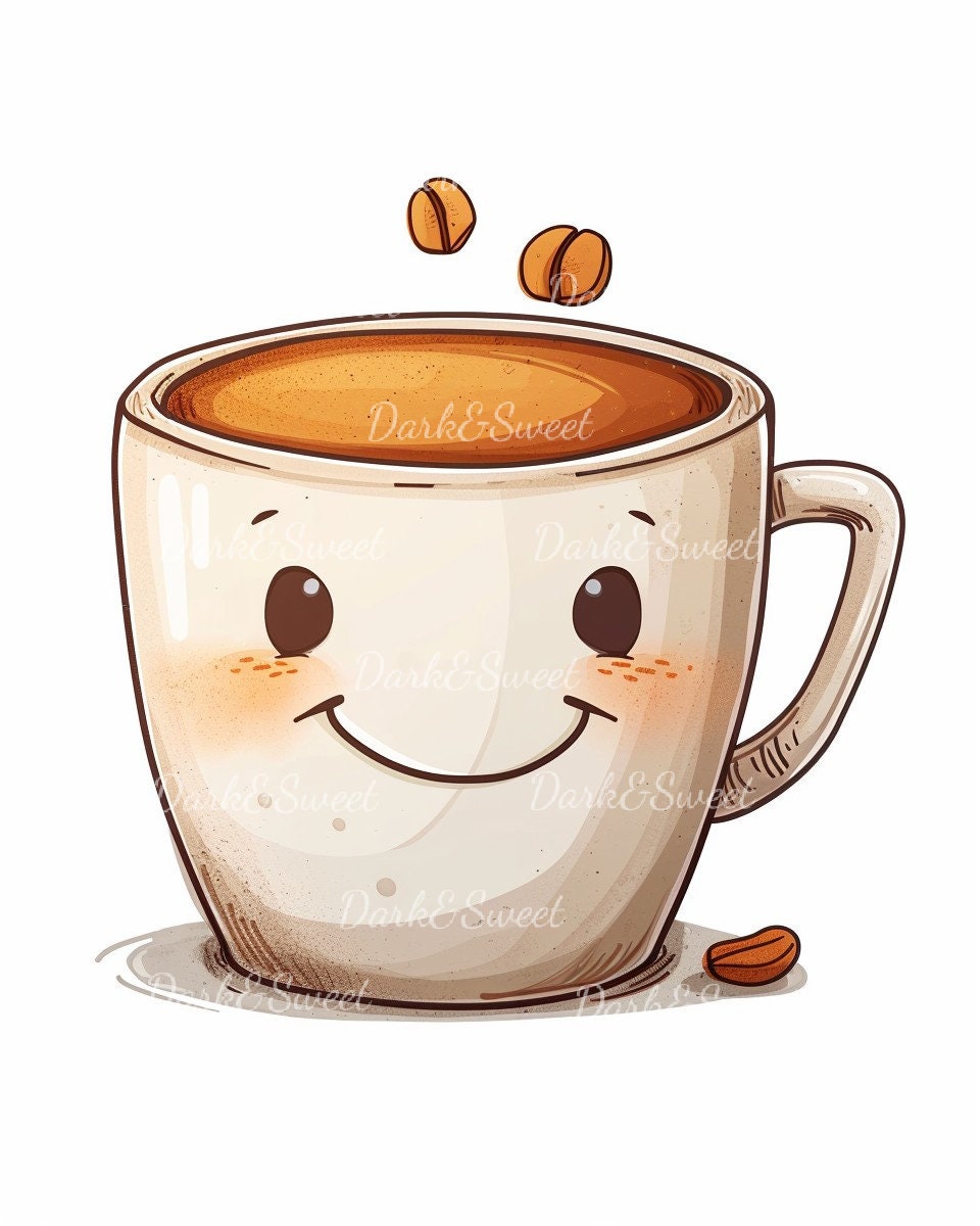 11 Cute Cartoon Cup of Coffee Clip Art- High Quality PNG/ Digital Print ...