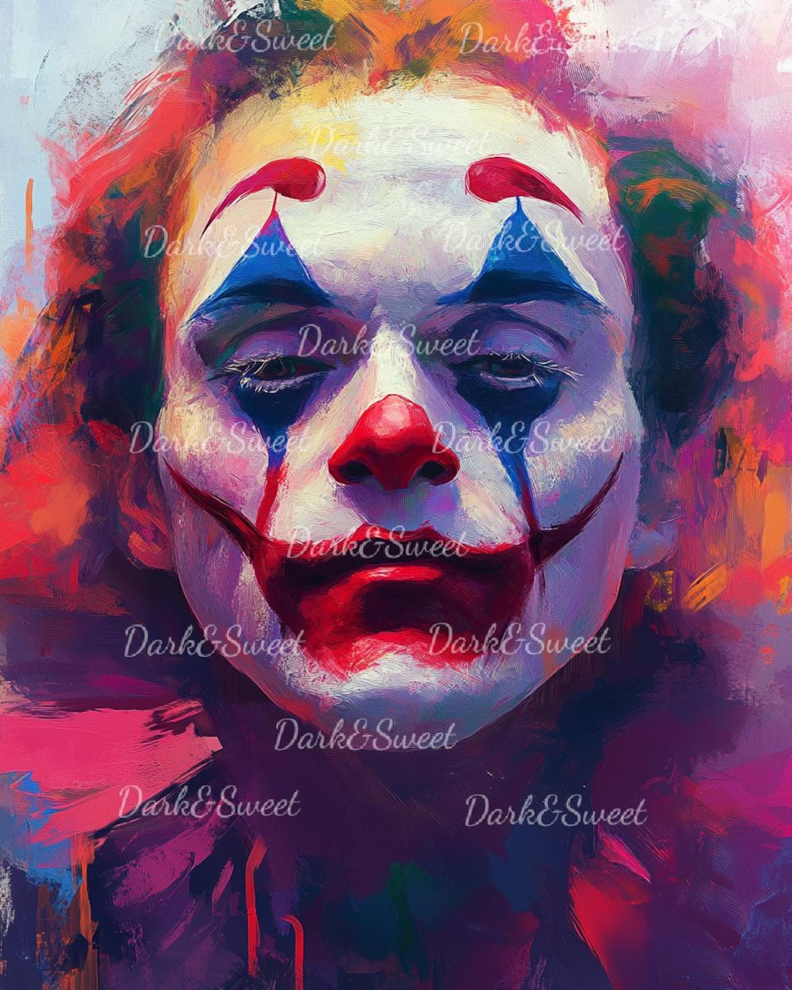 Vivid Abstract Clown Portrait - Bold Expressionist Painting of Sad ...