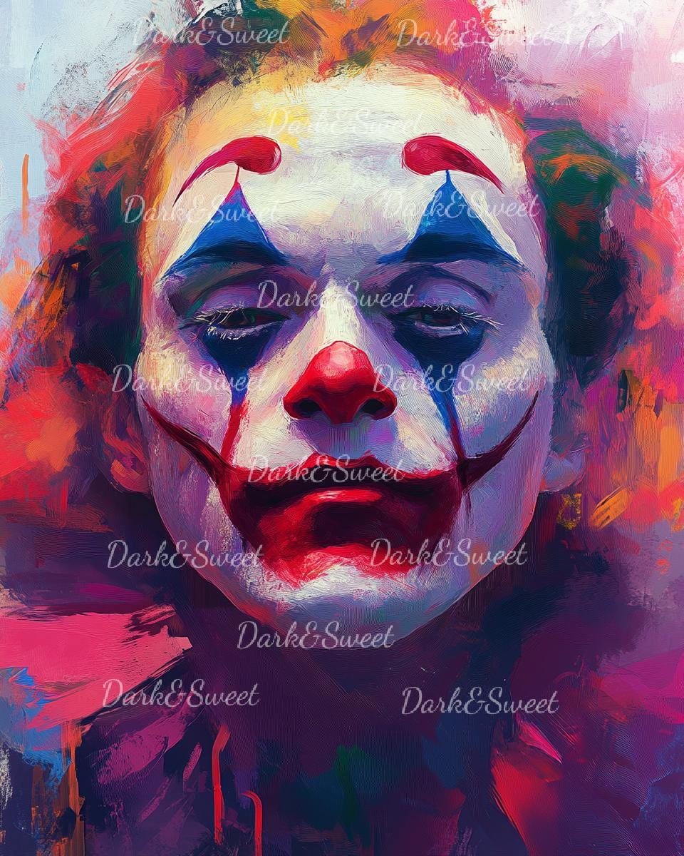 Vivid Abstract Clown Portrait - Bold Expressionist Painting of Sad ...
