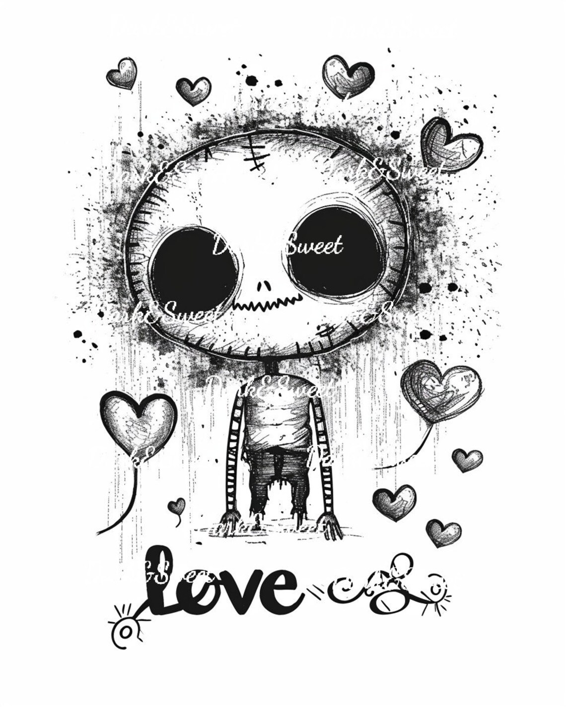 10 Black and White Shrunken Head Creatures Valentine's Day Clip Art ...