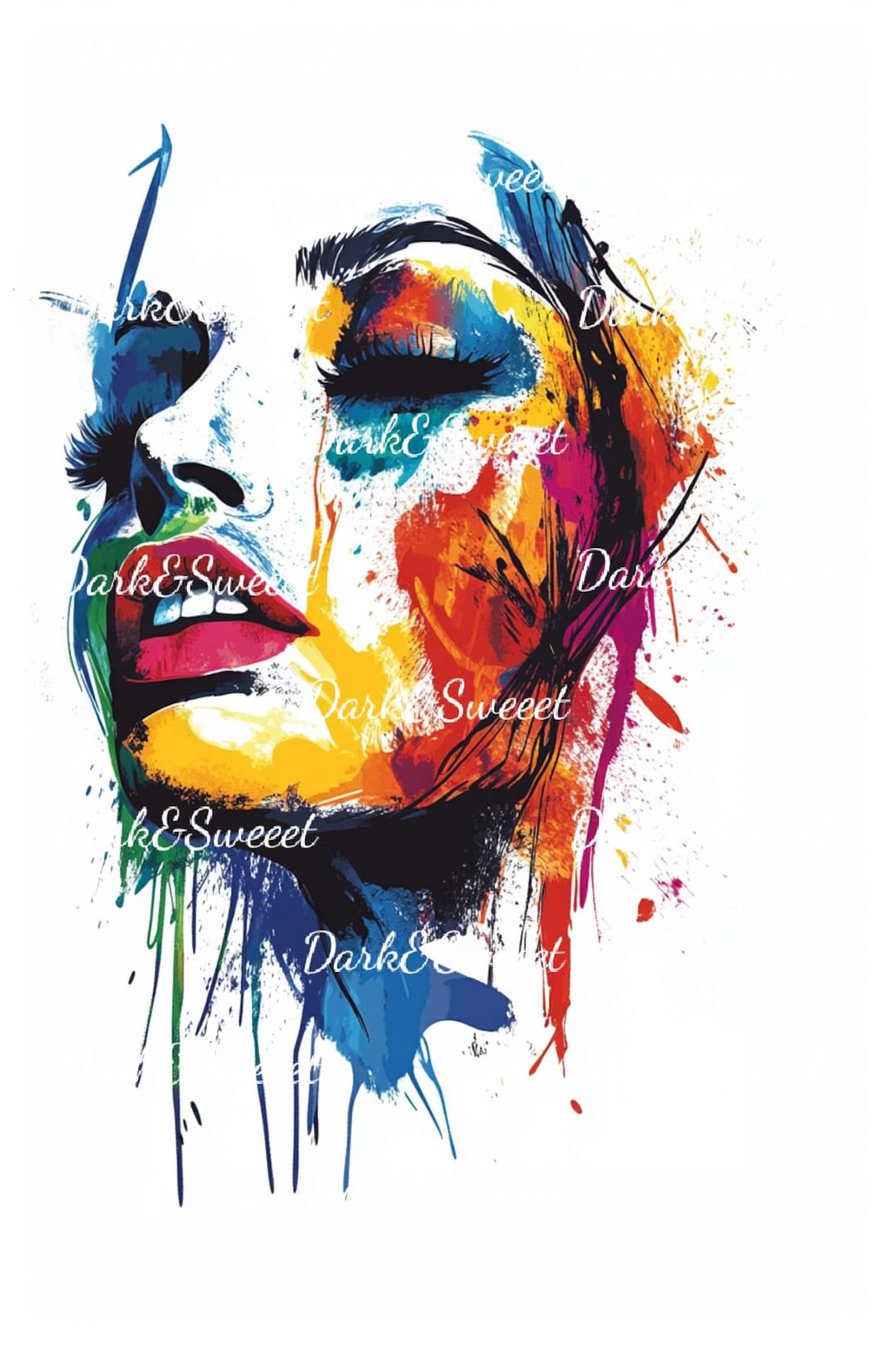 Bold Feminine Abstract Art Print - Vibrant Watercolor-inspired Portrait ...