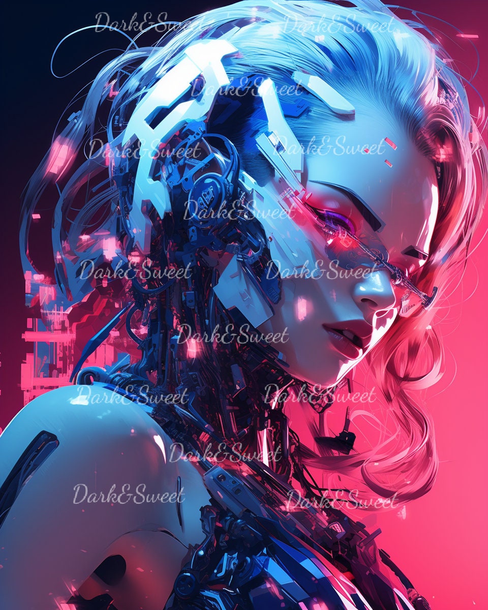 Cyberpunk Cyborg Woman Art Print - Futuristic Sci-fi Female Portrait ...