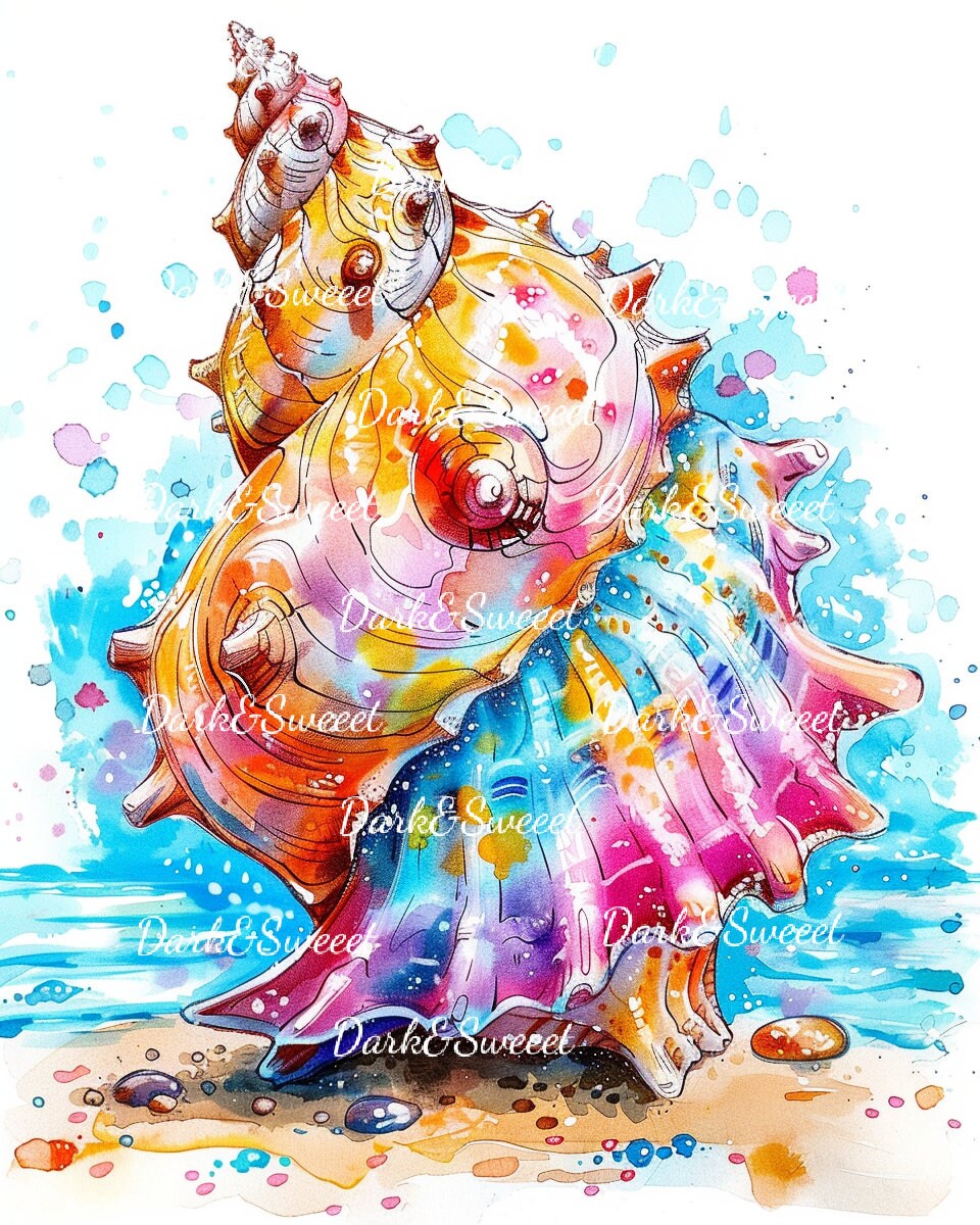 15 Rainbow Watercolor Seashell Clip Art Set | Coastal Beach Digital ...
